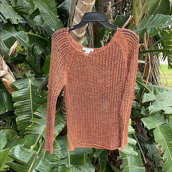 demanding | Sweaters | Metallic Copper Crochet Topper Sweater | Poshmark